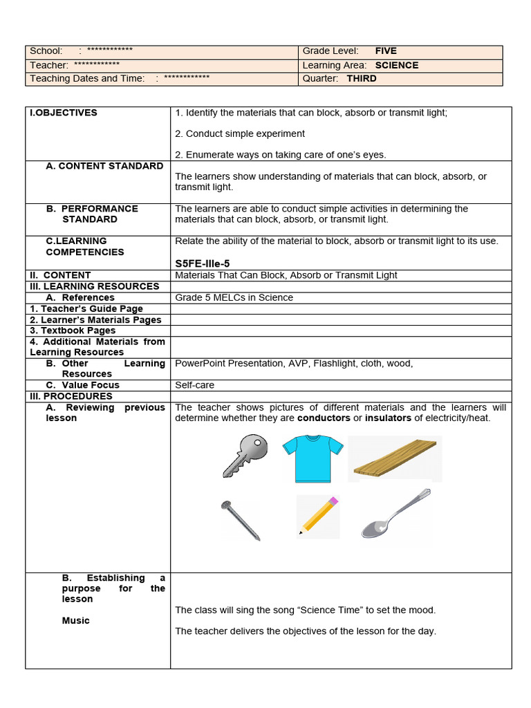 Cot - DLP - Science Q3 | PDF | Light | Reflection (Physics)