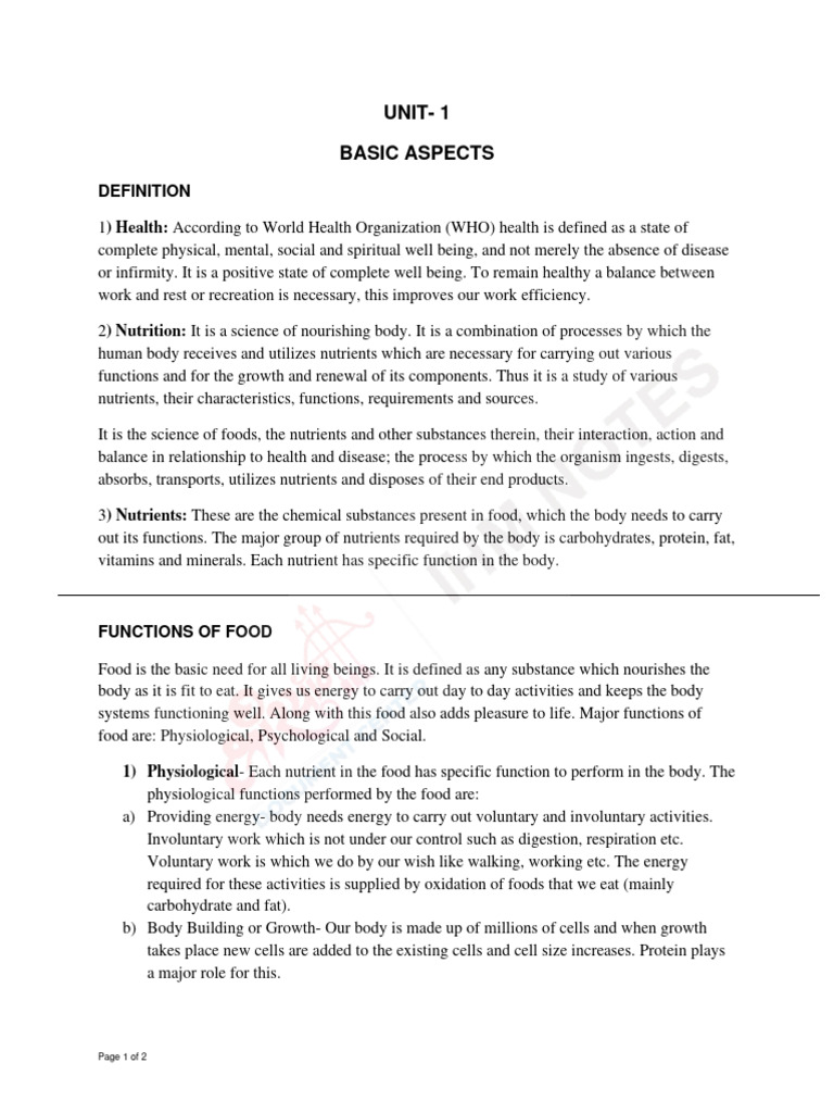 Unit 1 Basic Aspects | Download Free PDF | Nutrients | Foods