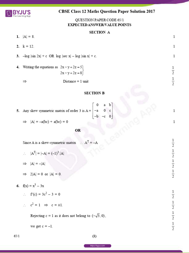 CBSE-Class12-Maths-Question-Paper-Solution-2017-Set-1 | PDF | Geometry ...