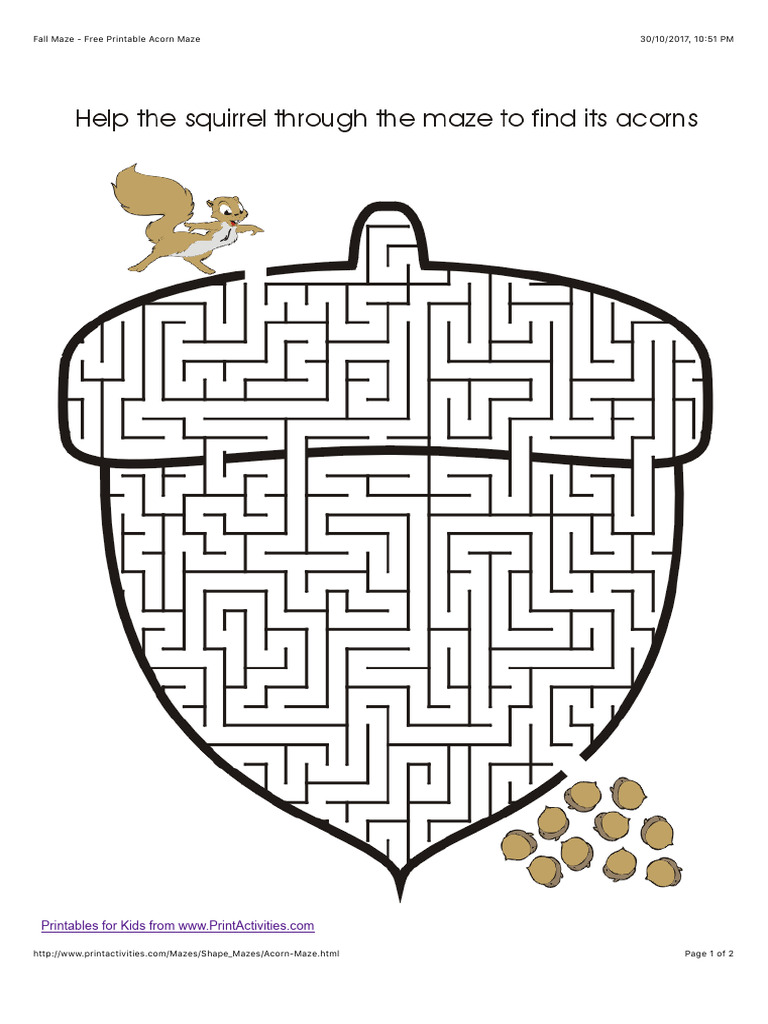 Fall Maze - Free Printable Acorn Maze | PDF
