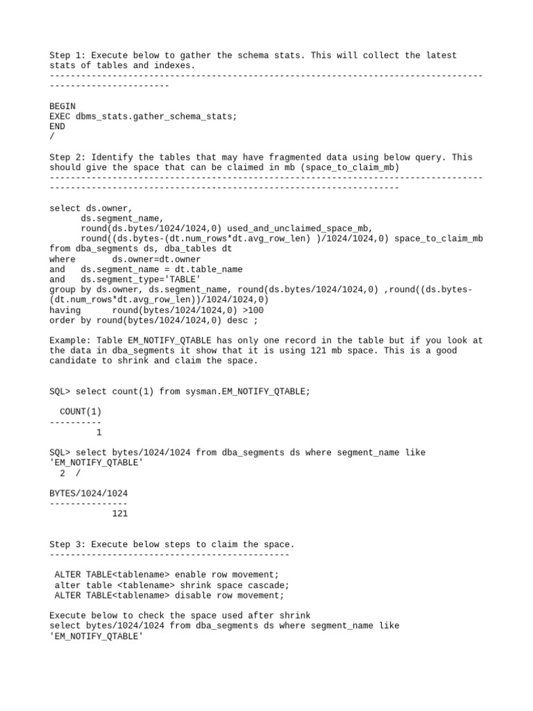 Reclaim Fragmented Table Space Pdf Information Technology