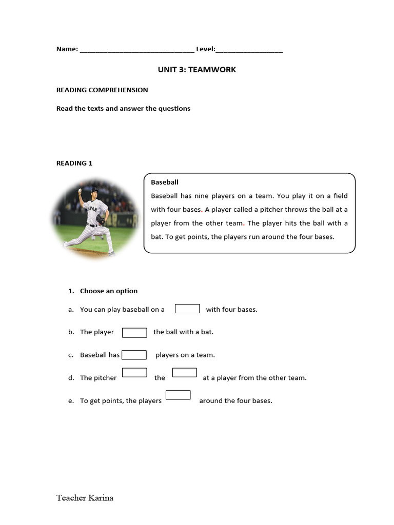 Unit 3-Teamwork Reading Comprehension | PDF