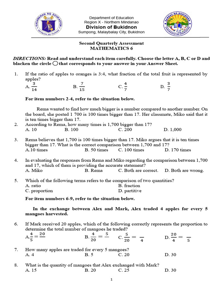 Grade 6 Math Assessment | PDF | Integer | Exponentiation