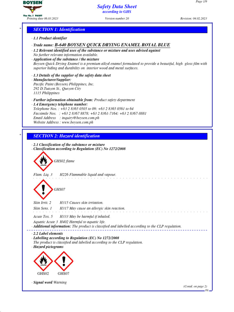 B-640 Boysen Quick Drying Enamel Royal Blue | PDF