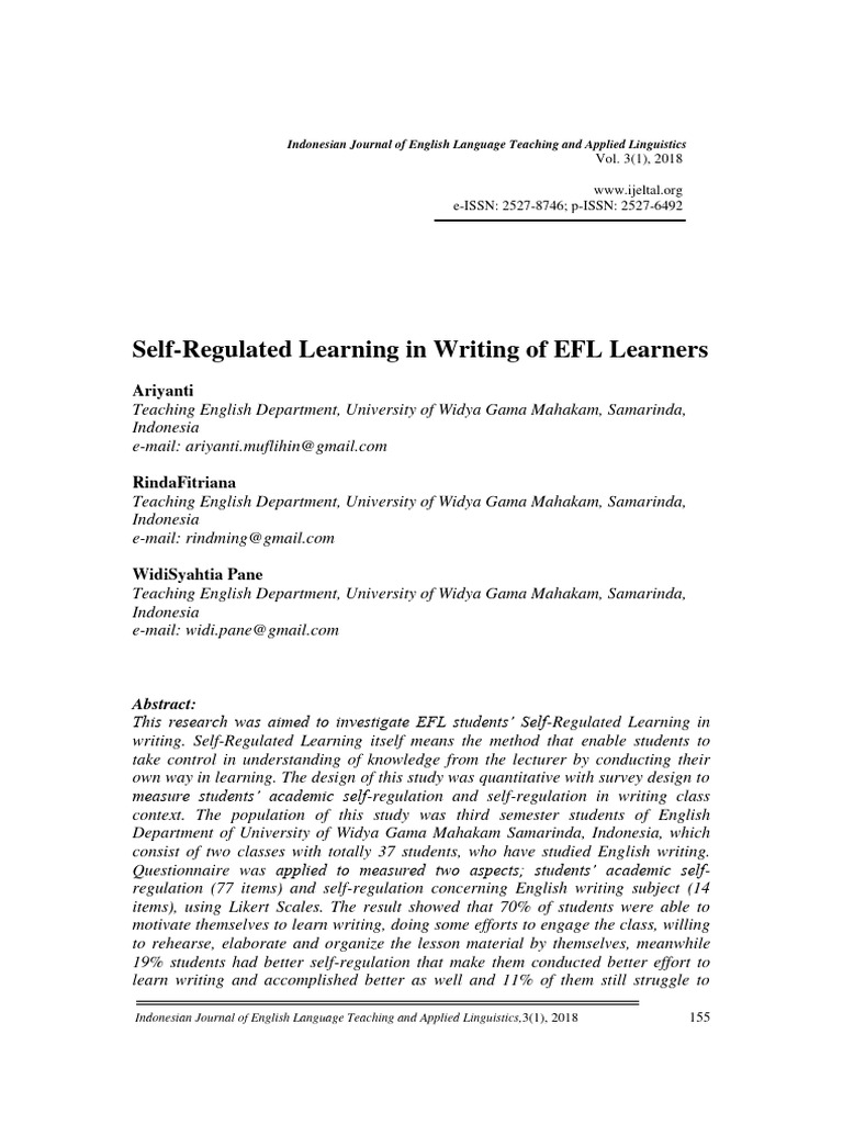 Self-Regulated Learning in Writing of EFL Learners | PDF | Learning | Self Efficacy