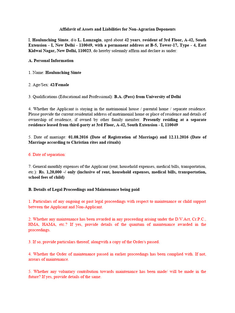 Non-Agrarian Deponent Affidavit Template | PDF | Affidavit | Expense
