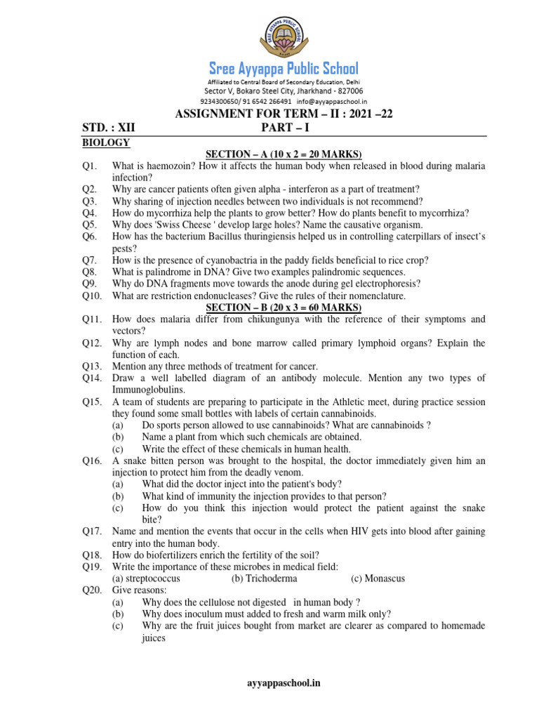 Xii 2021 22 t2 P1assign Bio | PDF | Plasmid | Restriction Enzyme