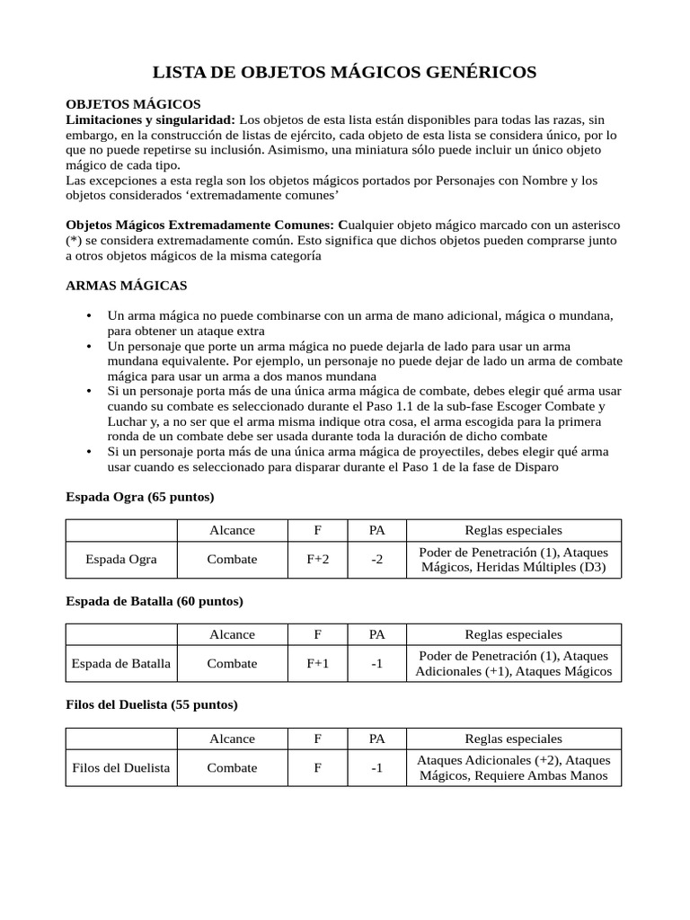 Lista de Objetos Mágicos Genéricos | PDF | Proteger