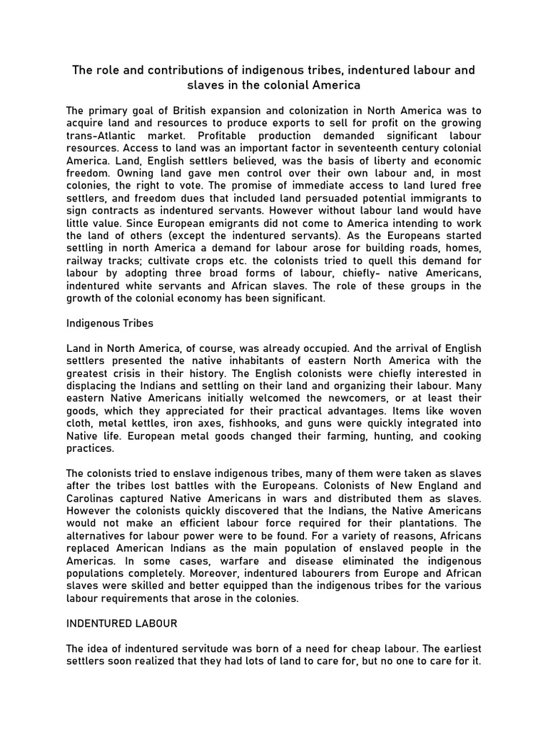 Indigenous, Indentured, and Slave Labor in Colonial America | PDF ...