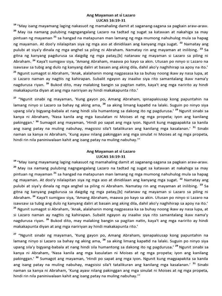 Ang Mayaman at si Lazaro | PDF