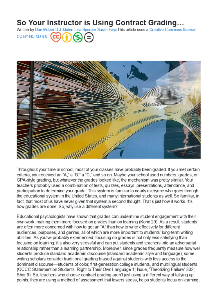 So Your Instructor Is Using Contract Grading... - Writing Commons | PDF ...