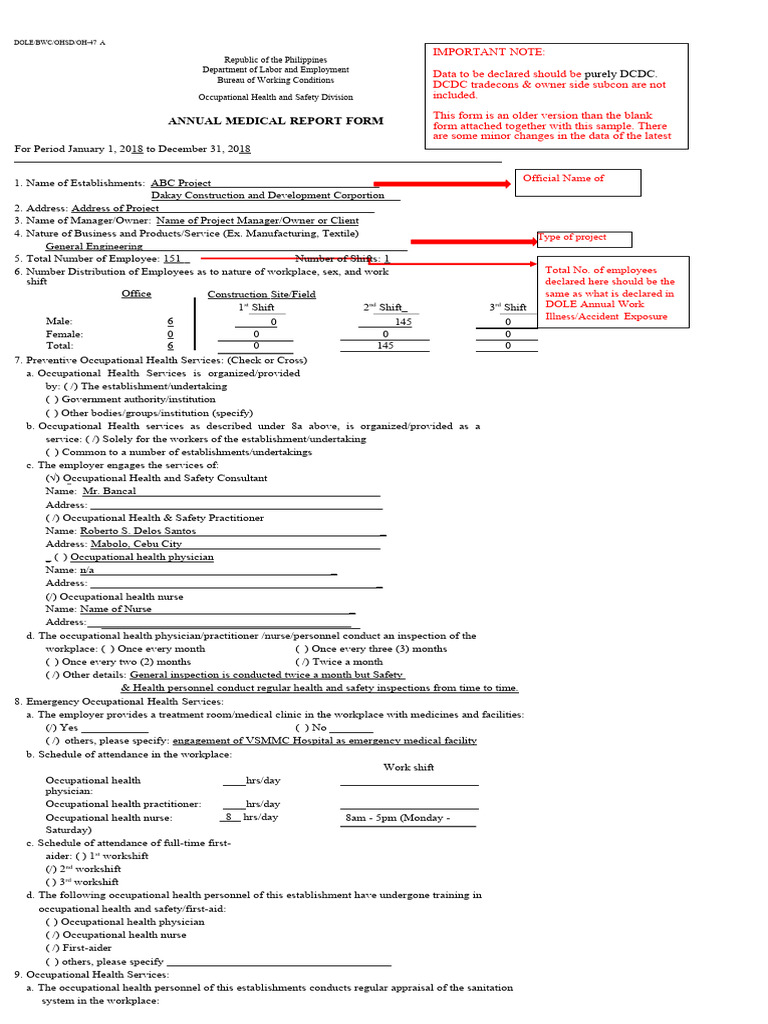 dole-annual-medical-report-sample-amp-guide | PDF | Occupational Safety ...