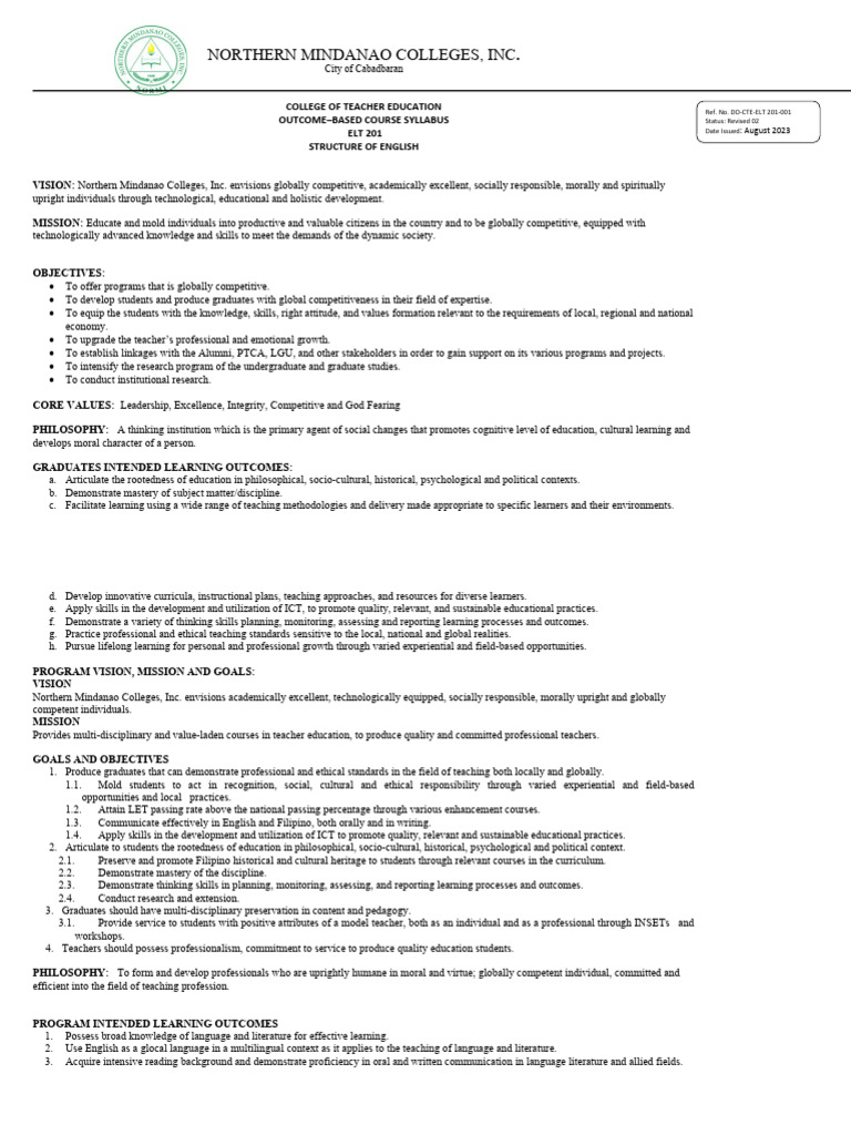 ELT 201- Structure of English | PDF | Linguistics | Teachers