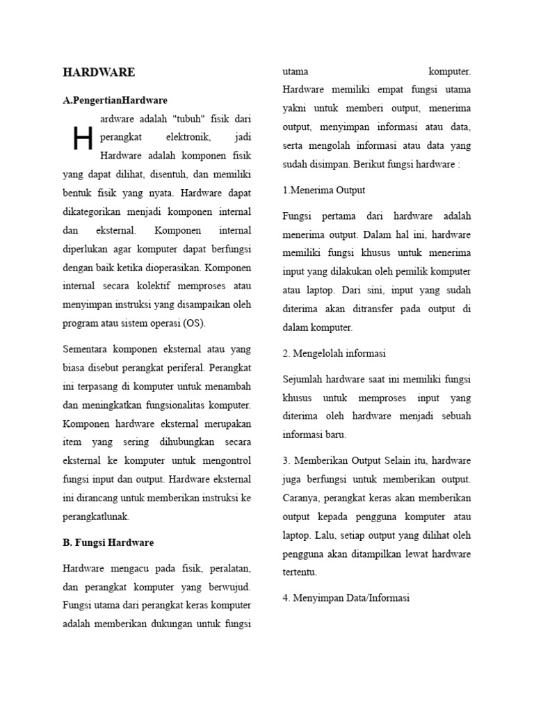 Pengertian dan Fungsi Hardware Komputer | PDF