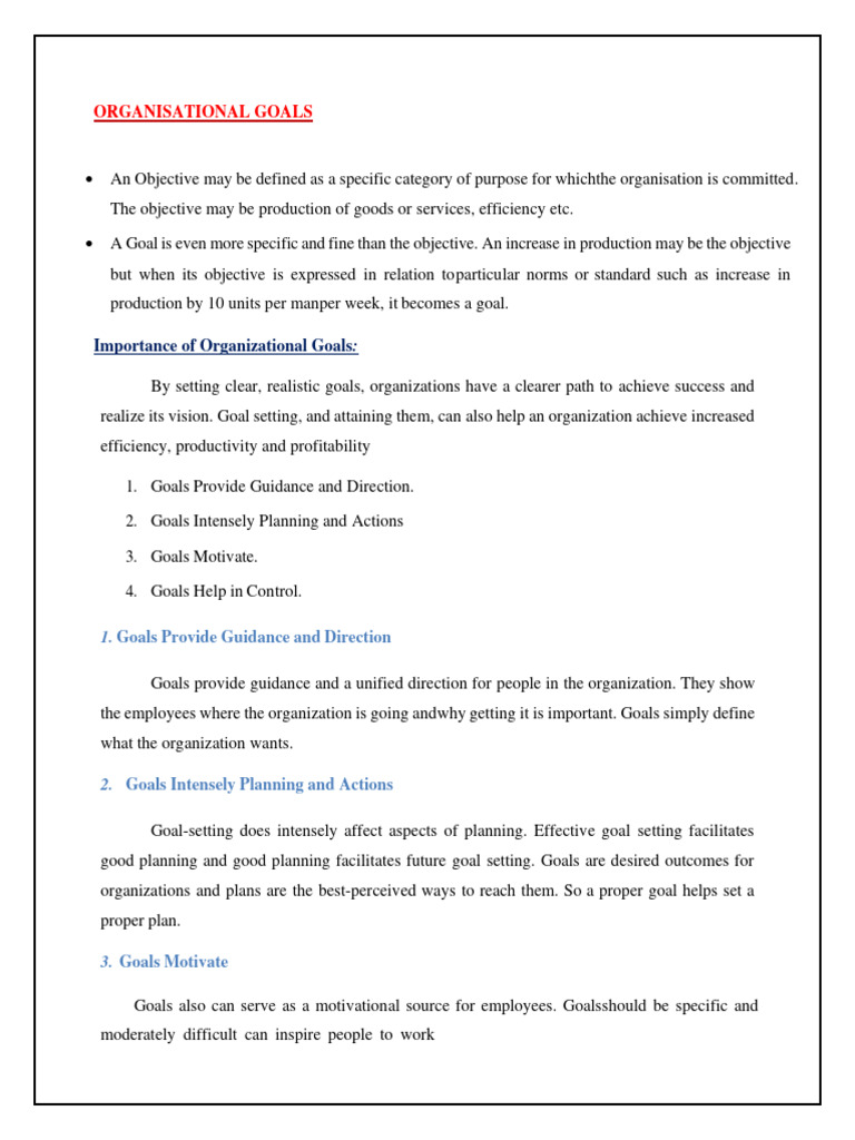 ORGANISATIONAL GOALS | PDF | Goal | Goal Setting