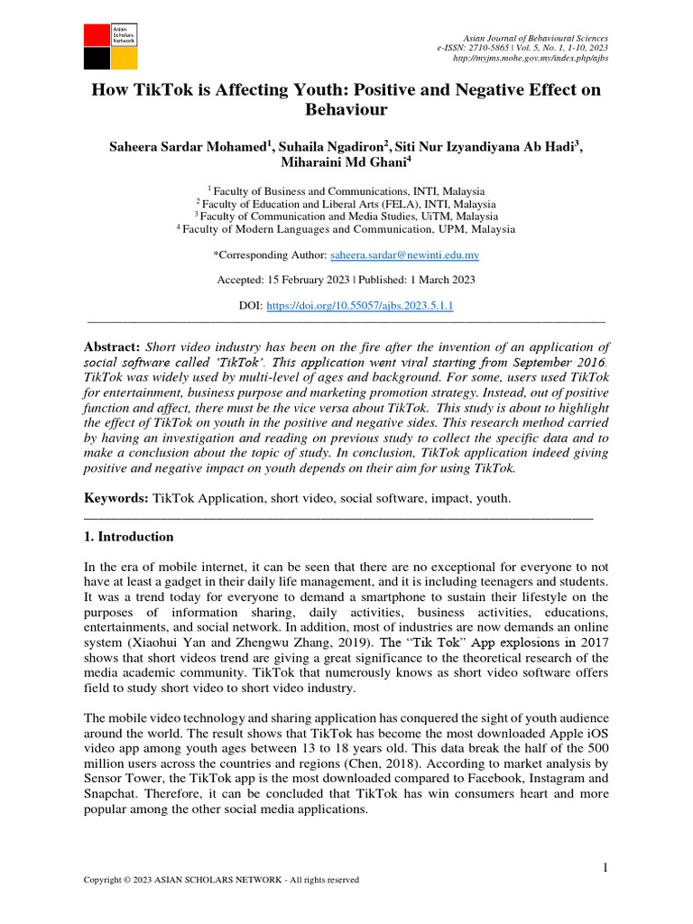 How Tiktok Is Affecting Youth | PDF | Social Media | Popular Culture ...