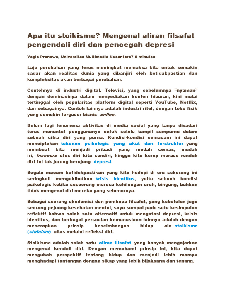 Stoikisme: Filsafat Keseimbangan Hidup | PDF | Pengembangan Diri
