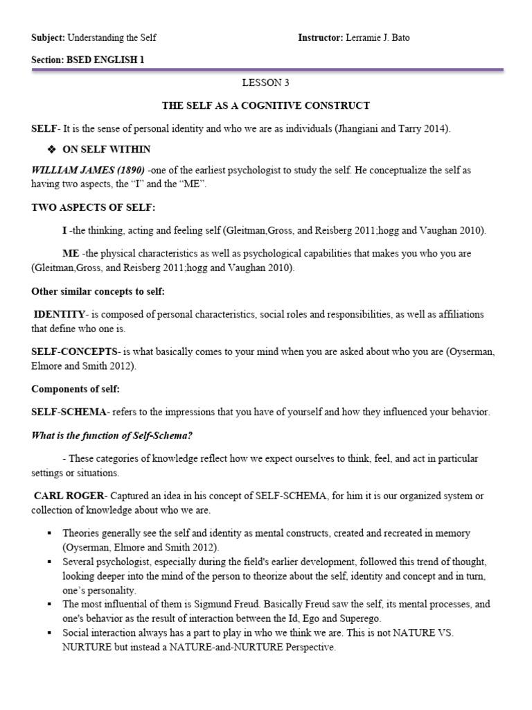 LESSON 3- The self as Cognitive Construct | PDF | Self Esteem | Self