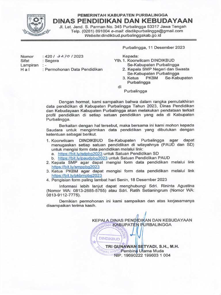 Permohonan Data Paud, SD, SMP, PKBM | PDF