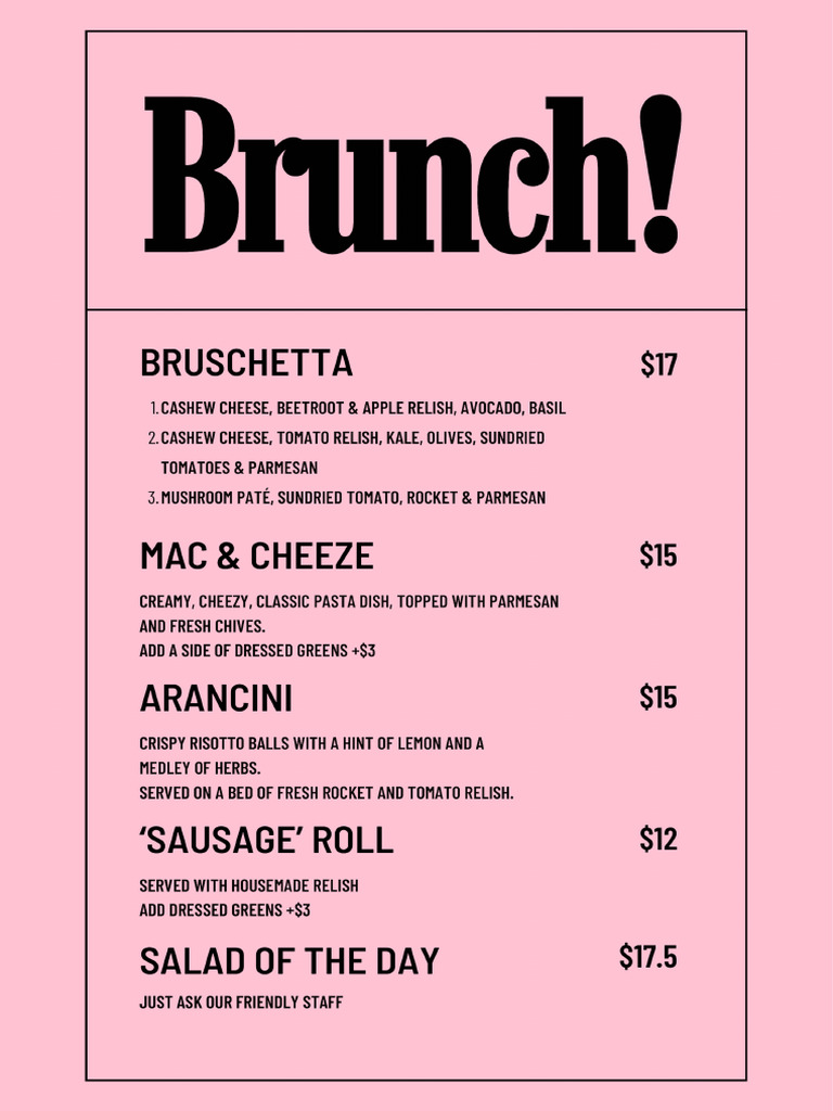 Pink Lines Simple Retro Brunch Menu | PDF