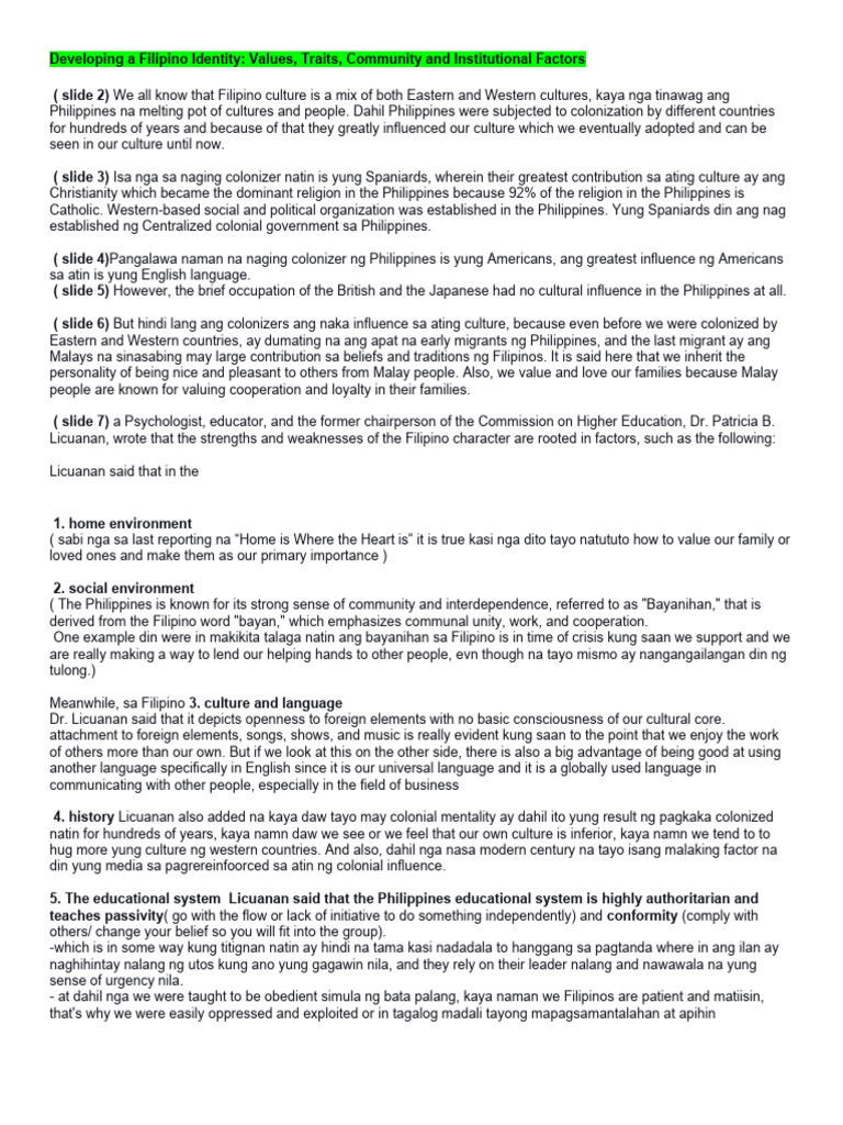 Developing Filipino Identity Factors | PDF | Philippines