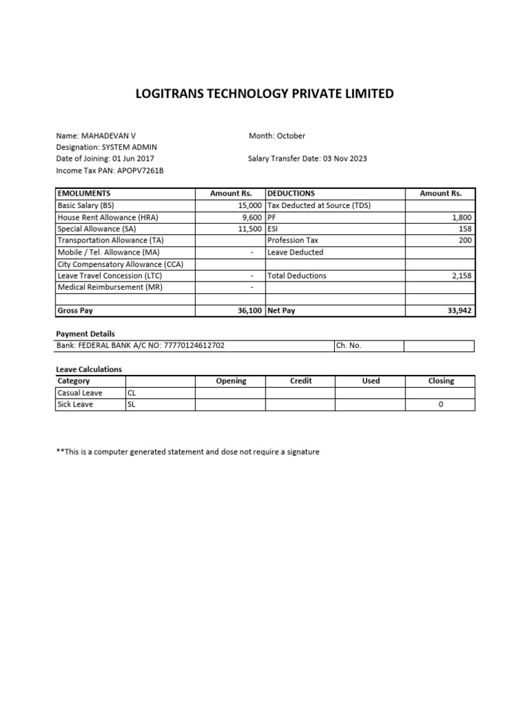 Salary October | PDF