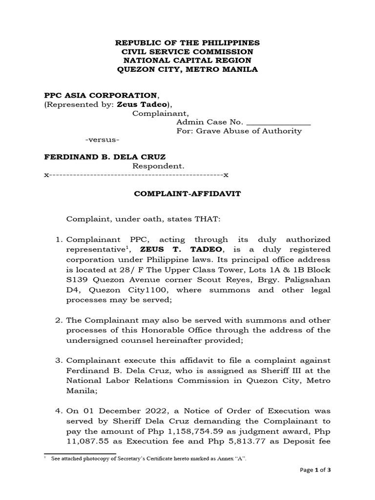 PPC Asia Corp vs. Dela Cruz: Abuse Complaint | PDF | Metro Manila ...