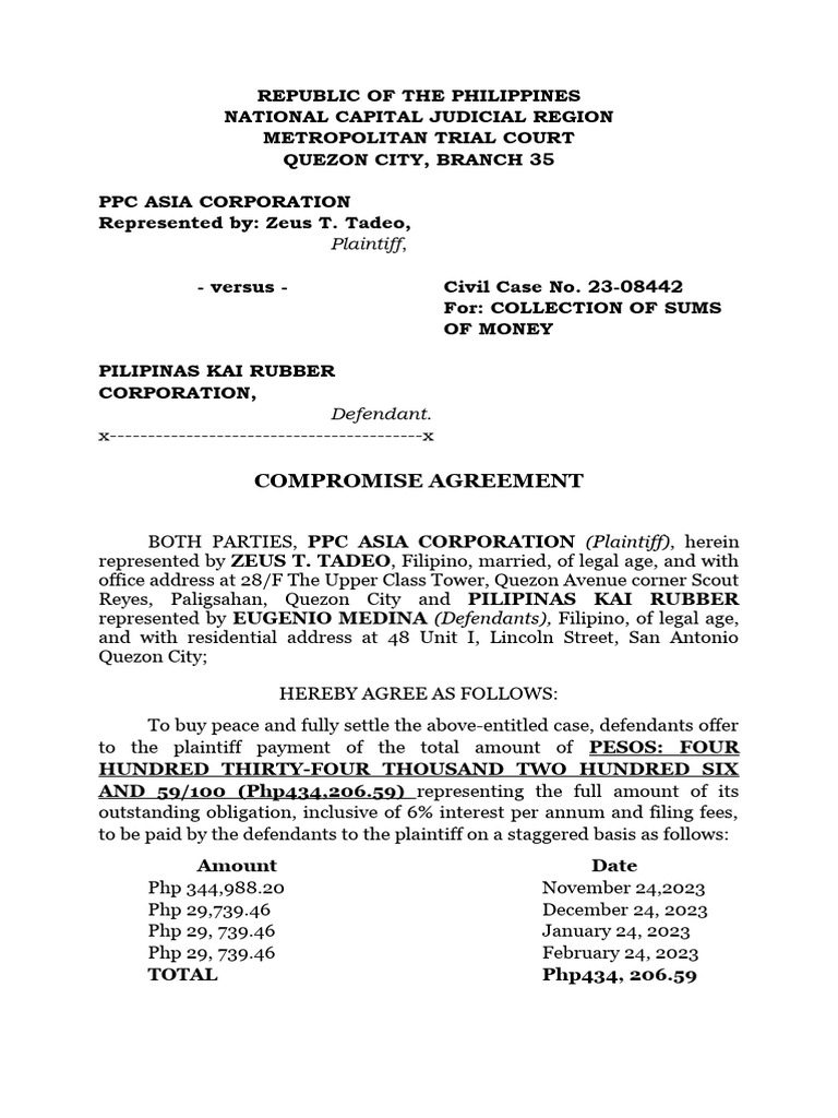 Compromise-Agreement_PilipinasKai | PDF | Justice | Crime & Violence