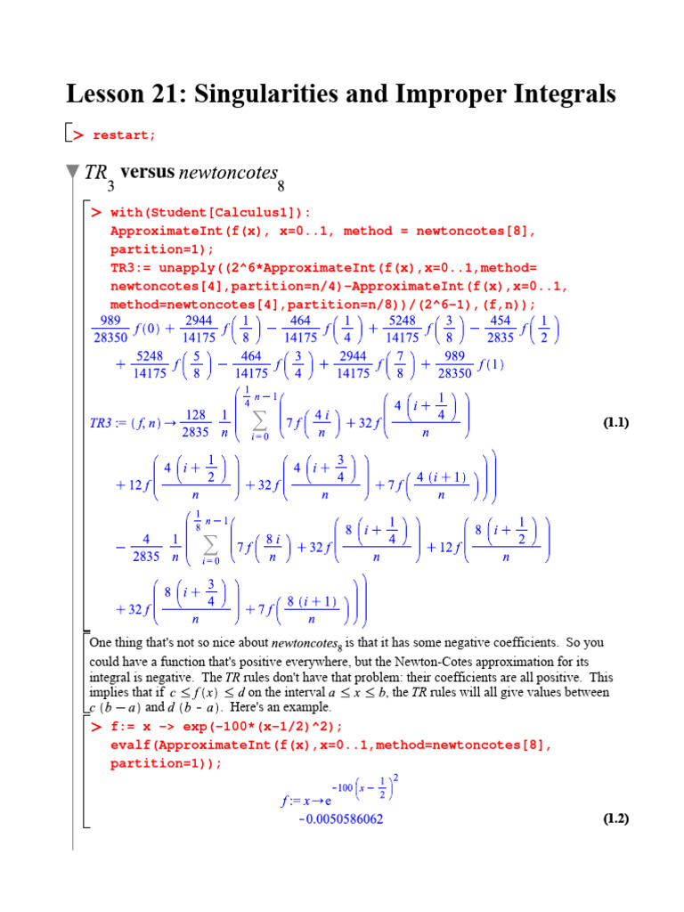 Lesson21 Singularities and Improper Integrals | PDF | Integral | Mathematical Objects