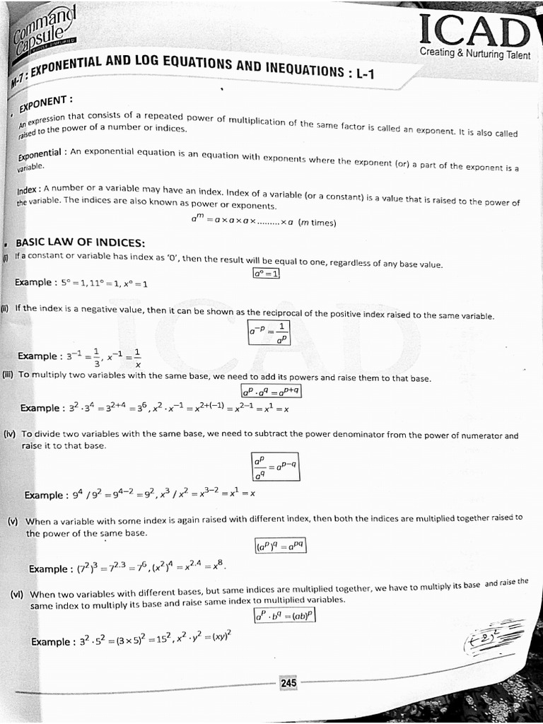 Chapter 7 Exponential and Log Equations and Inequations (Lecture 1) | PDF
