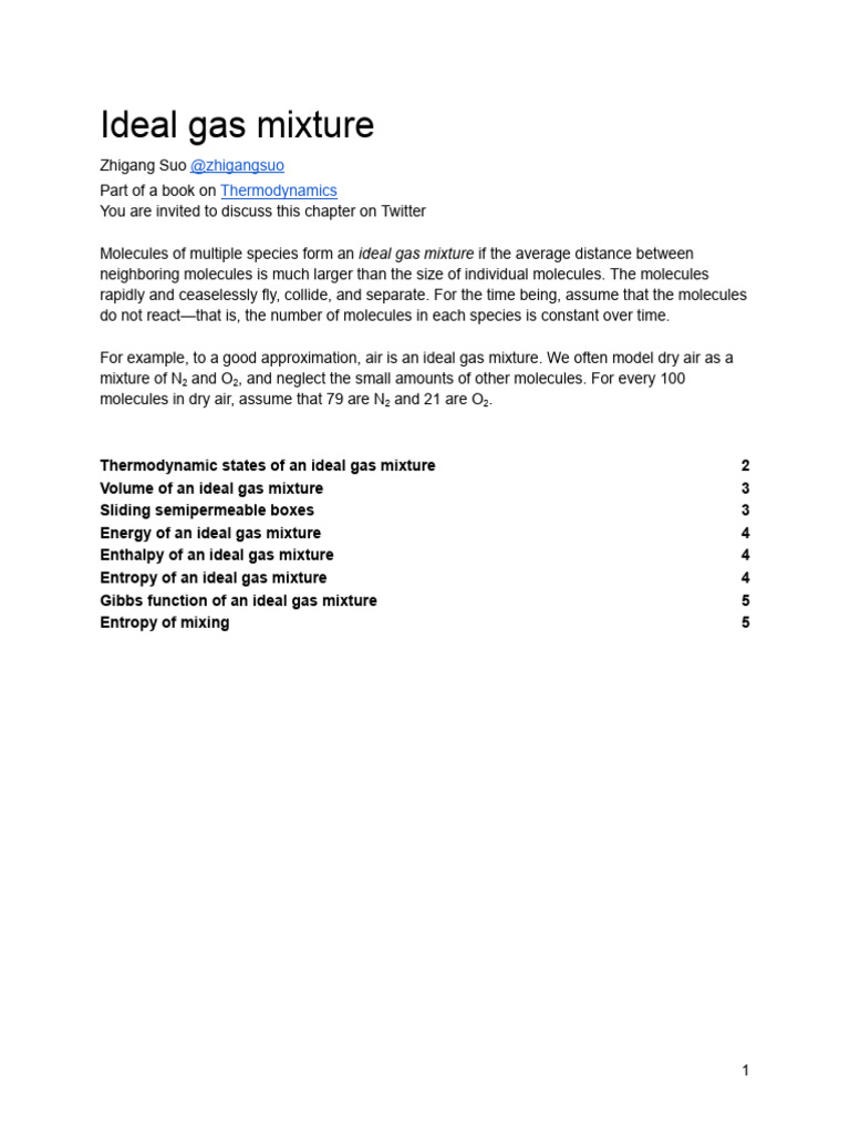 25 Ideal Gas Mixture Pdf Gases Enthalpy