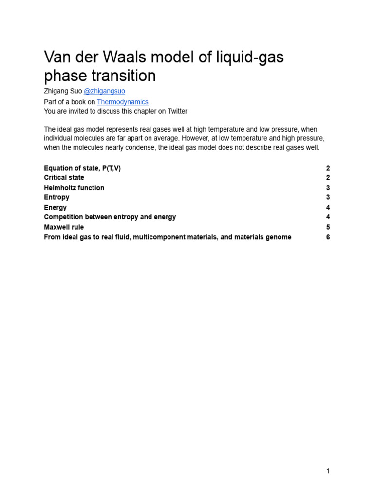 20 Van Der Waals Model of Liquid-Gas Phase Transition | PDF | Gases ...