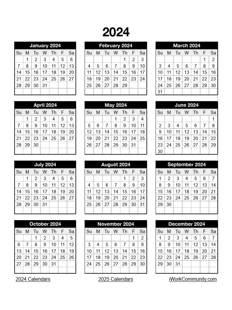 2024 Portrait Yearly Calendar | PDF