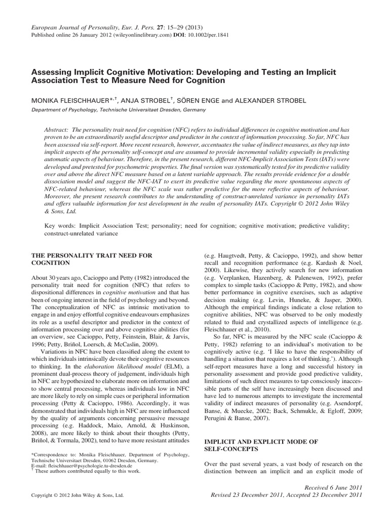 Implicit Cognitive Motivation | PDF | Self Concept | Impulsivity