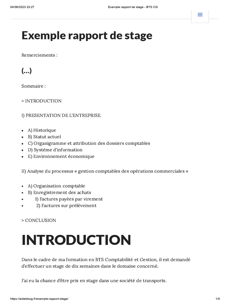 Exemple Rapport de Stage - BTS CG | PDF | Facture | Taxe sur la valeur ...