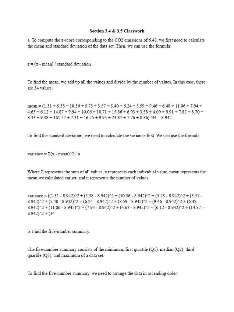 Section 3.4 & 3.5 Classwork | PDF | Quartile | Statistics