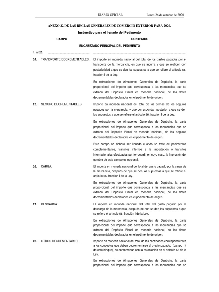 Anexo 22 de Las Reglas Generales de Comercio Exterior para 2020 ...