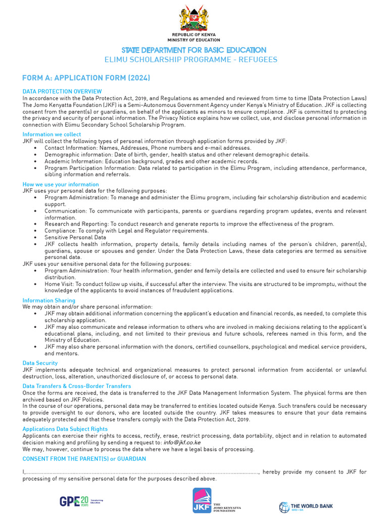 REFUGEES JKF ELIMU Application Form 2024 | Download Free PDF ...