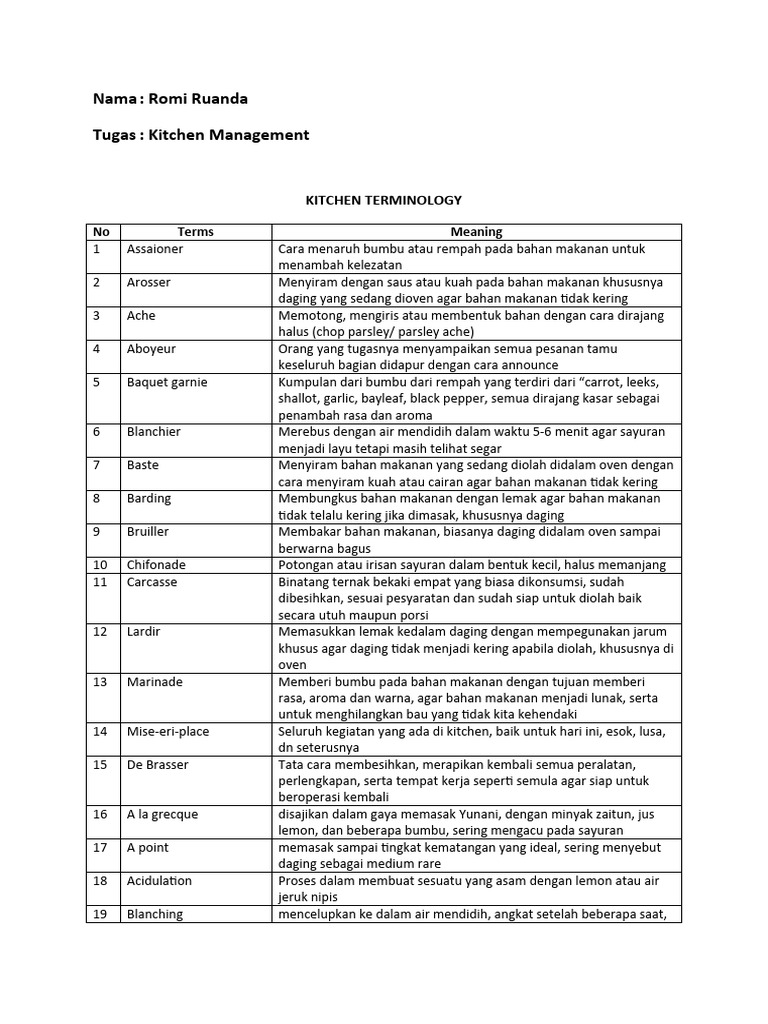 Kitchen Terminology | PDF