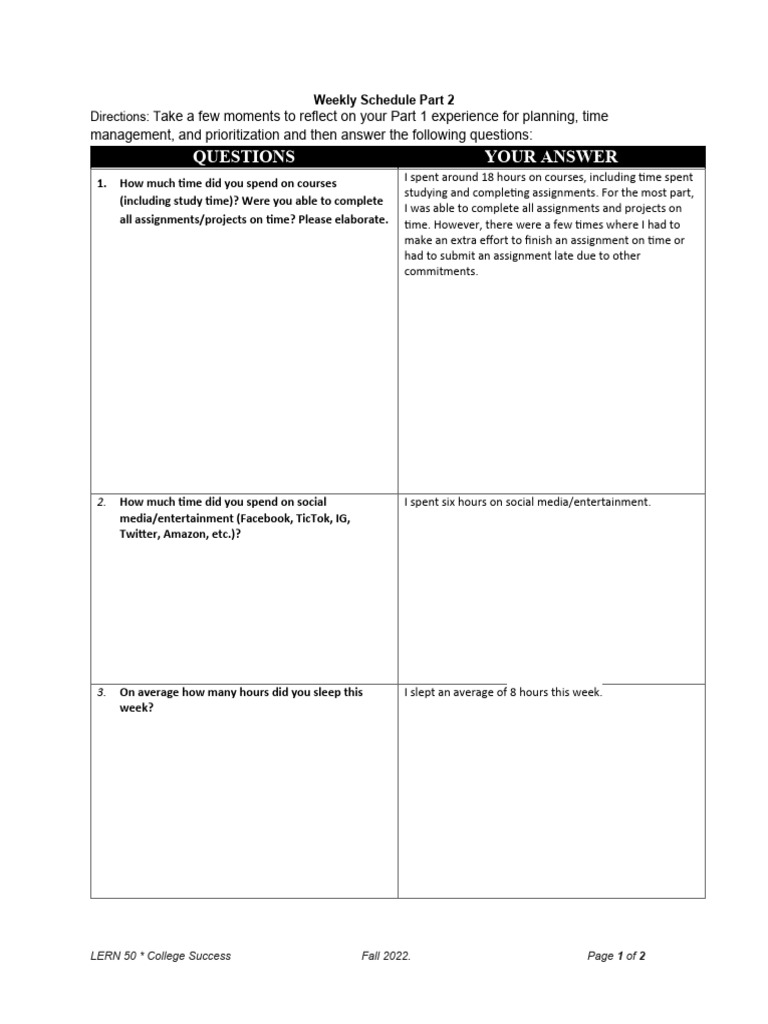 Nielson Evan Week 6 Schedule Part 2 | PDF