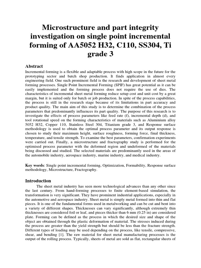 Experimental Studies On Formability in Single Point Incremental Forming ...