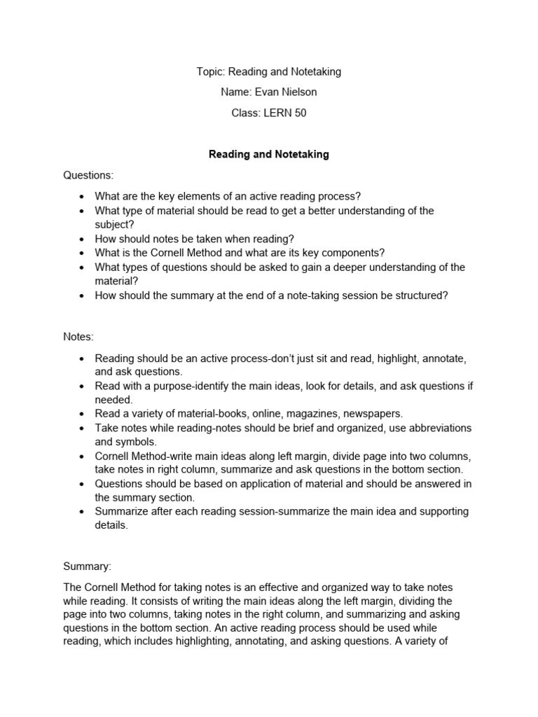 Active Reading & Cornell Notetaking | PDF