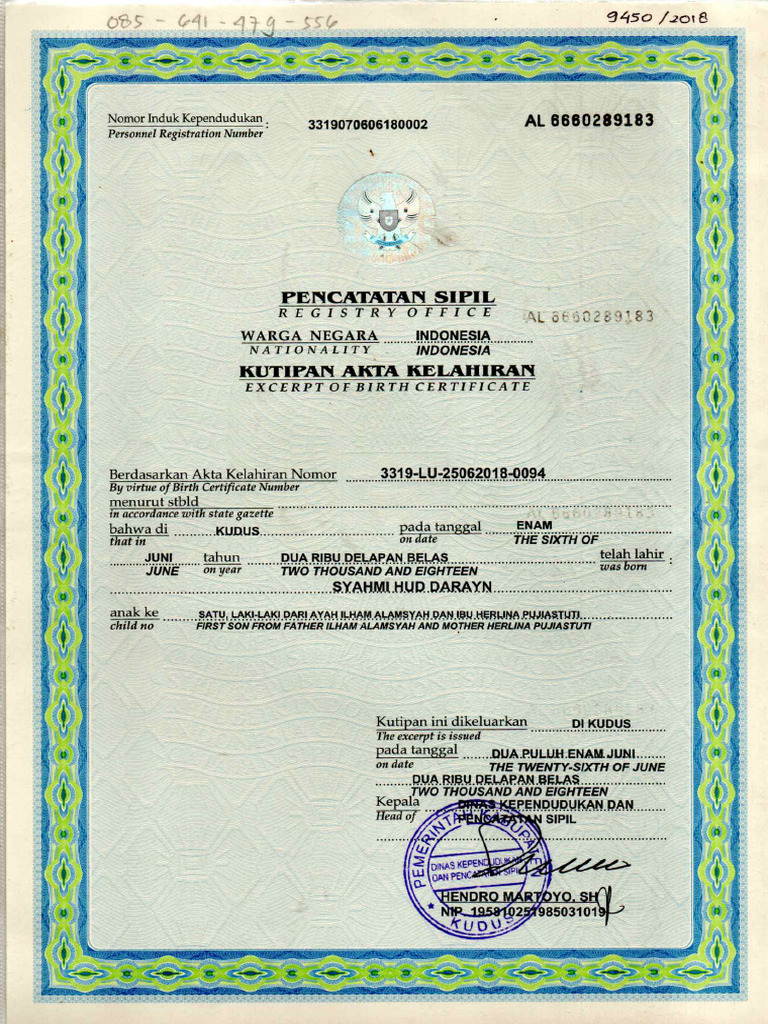 Akta Kelahiran Syahmi | PDF