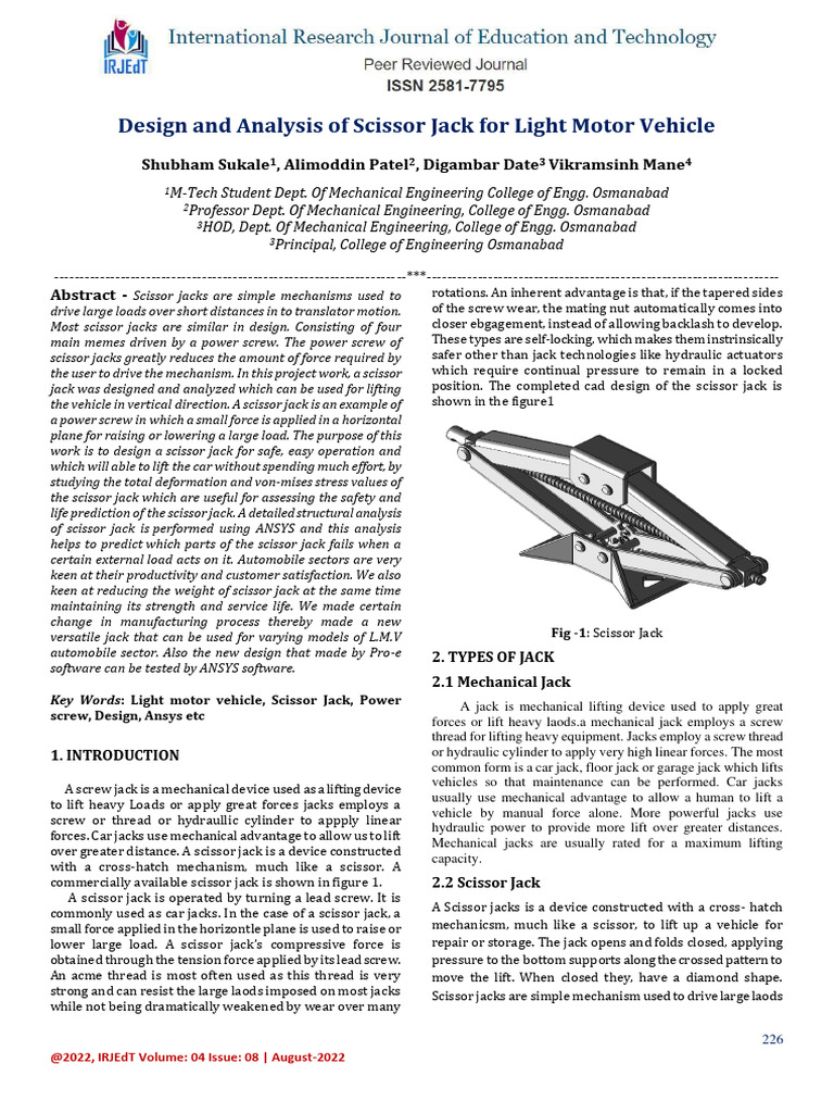 Scissor Jack Design for Light Vehicles | PDF | Screw | Strength Of ...