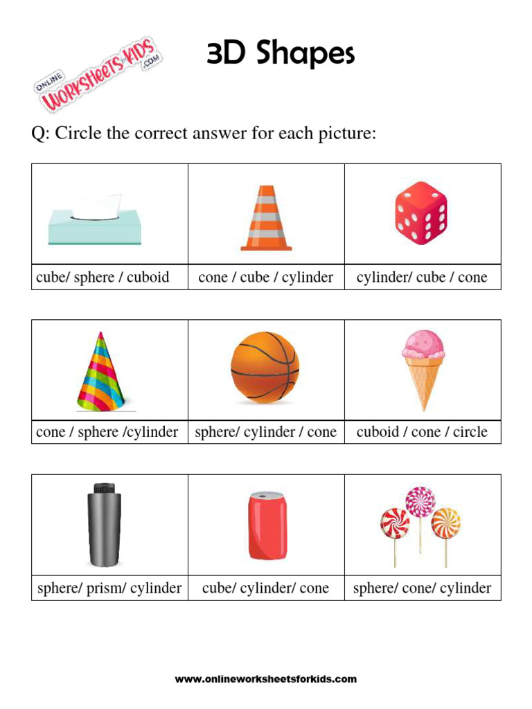 3D Shapes Worksheets 1st Grade 4 | PDF