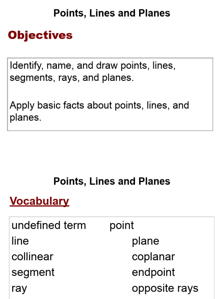 1-1 Points Lines and Planes | PDF | Line (Geometry) | Axiom