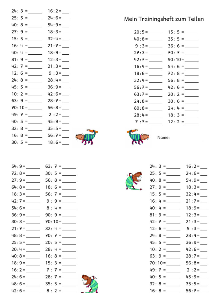 Division DinA 5 8 Seiten Je 40 Aufg | PDF