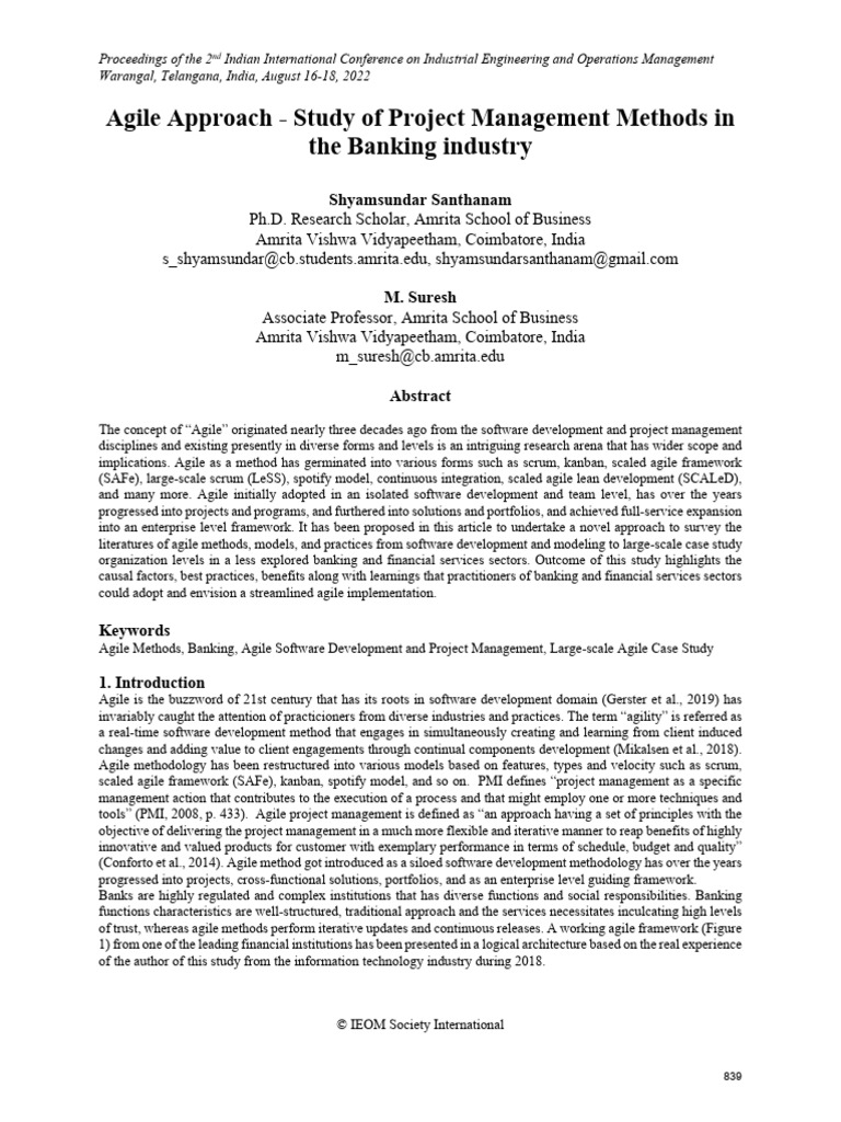 Agile Approach - Study of Project Management Methods in The Banking Industry | PDF | Agile ...