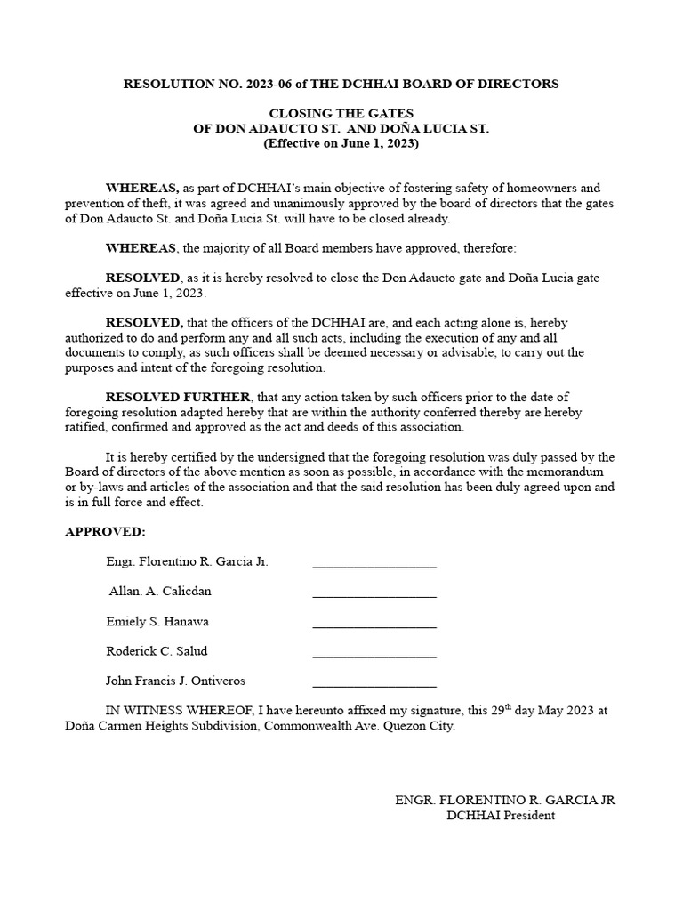 DCHHAI Gate Closure Resolution 2023 | PDF