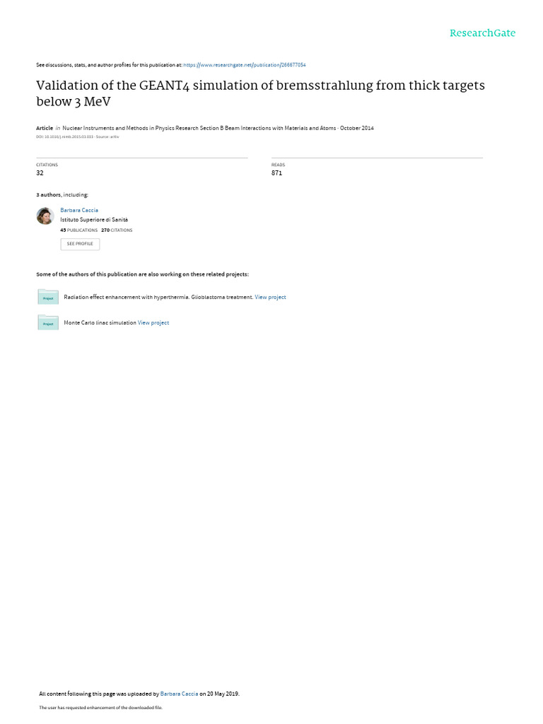 Validation of The GEANT4 Simulation of Bremsstrahl | PDF | Emission ...